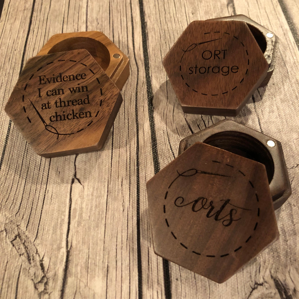 Hexagon ORT Box Engraved Thread Storage: Magnetic lidded Snarky Embroi ...
