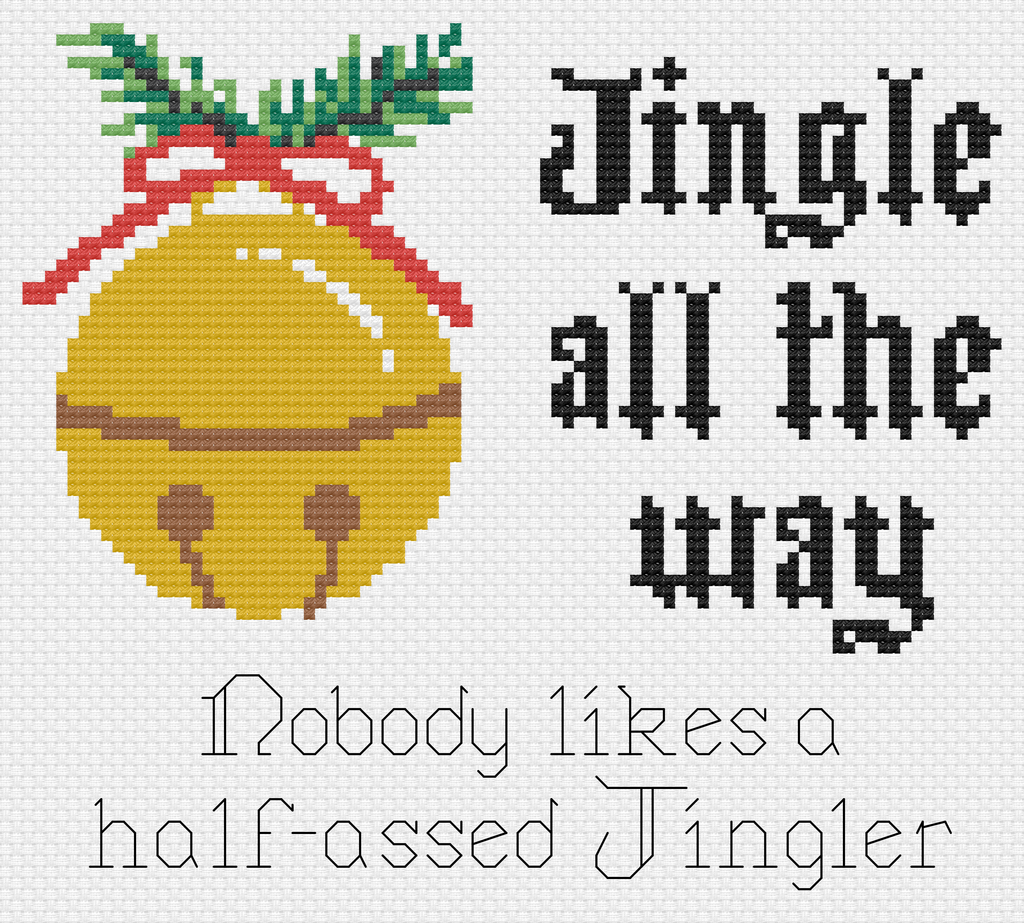 "Jingle All The Way Half Assed Jingler" Christmas Sleigh Bells Cross S ...